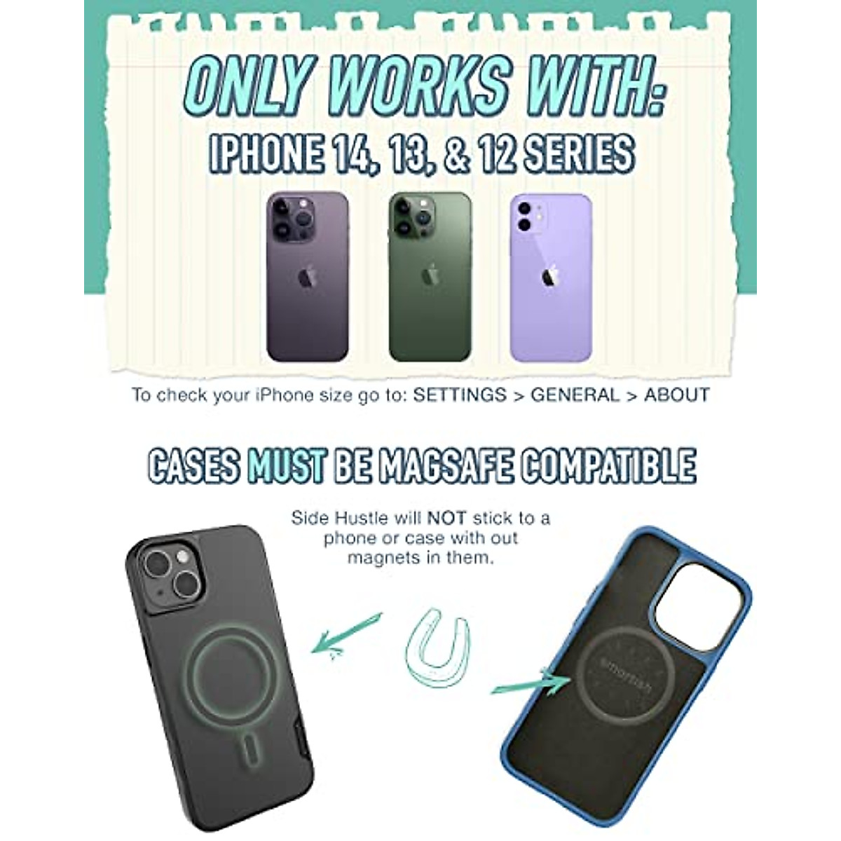 Smartish Wallet for MagSafe iPhones - Side Hustle - Slim Detachable Magnetic Card Holder for Apple iPhone 14/13/12 Models - Black Tie Affair