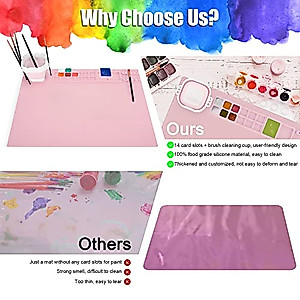OQEEN Silicone Craft Mat, Thick Nonslip Silicone Art Mat for Kids, Oversize 20"x16" NonStick Silicone Painting Mat with Cleaning Cup, Artist Mats for Painting, Epoxy Resin, and Handmade