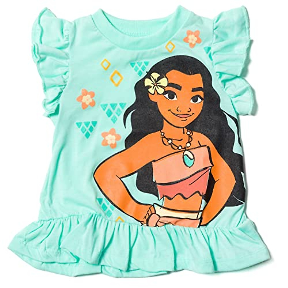 Disney Moana Little Girls T-Shirt and Bike Shorts Outfit Set Floral Blue 4T