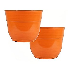 Garden Elements Glazed Brushed Happy Large Plastic Planter, 15" (2, Bright Orange)