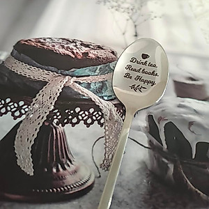 Christmas Birthday Gifts for Book Tea Lovers Women Men Drink Tea Read Books Be Happy Spoon for Readers Reading Lovers Gifts for Teen Adult Tea Drinkers Lover Gift Teaspoon
