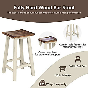 COSTWAY 3 Pieces Dining Set, Counter Height Pub Table Set with 2 Saddle Stools, Industrial Wood Breakfast Table Set for Bar, Kitchen, Living Room, Restaurant