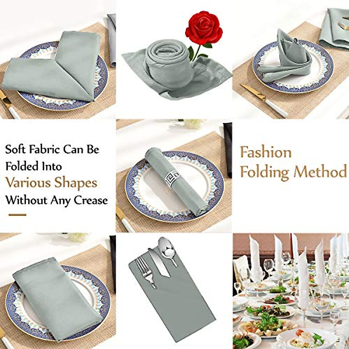 Cloth Napkins Washable and Soft Dinner Napkins 12 Pack Polyester Napkins for Dining Restaurant Hotel and Wedding