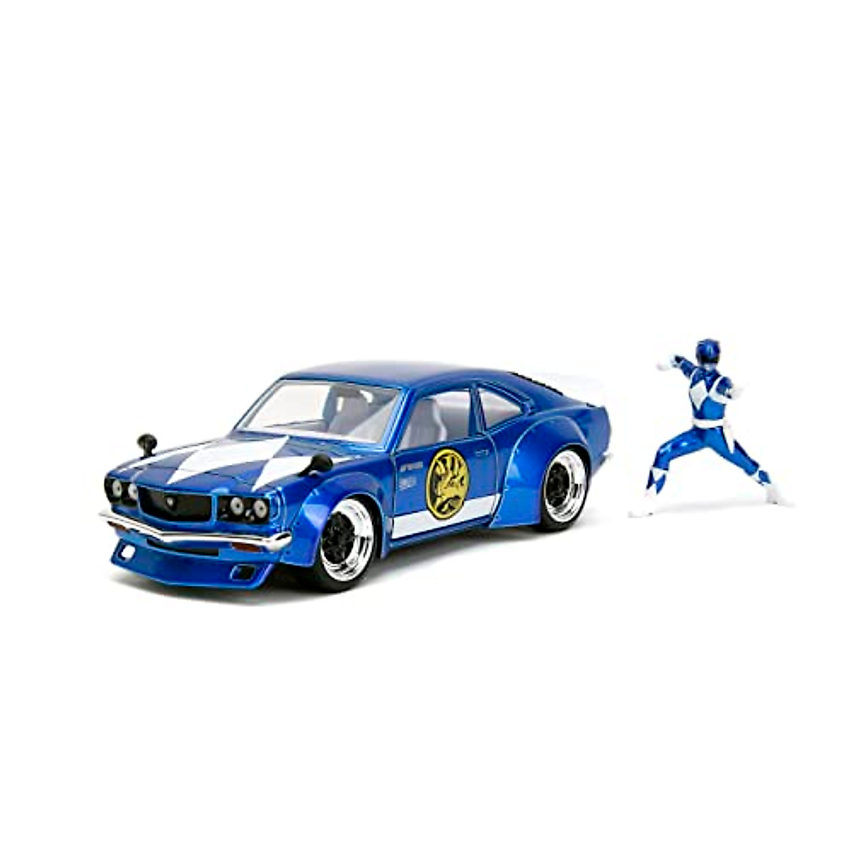 Power Ranges 1:24 1974 Mazda RX-3 Die-Cast Car & 2.75" Blue Ranger Figure, Toys for Kids and Adults