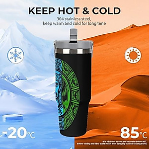 Colorful Aztec Calendar 30 OZ Insulated Tumblers with Handle And Straw Leakproof Vacuum Insulated Stainless Steel Water Bottle for Car Fishing Travel