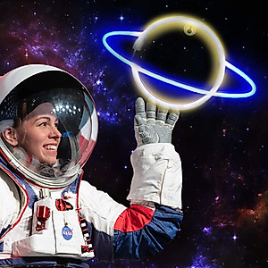 iceagle Neon Signs-Planet Neon Sign|Led Neon Light neon Wall Signs|Battery & USB Powered Light Up Wall Decor|Neon Sign for Bedroom Party Wedding Kids Girls Boy Room,Warmwhite&Blue