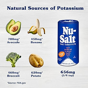 Nu-Salt Sodium-Free Salt Substitute (3 Pack) Contains Potassium Chloride, Table Salt Alternative, Vegan, Good for Chips, Pretzels, French Fries, Popcorn Seasoning, 3oz Shaker Bottle