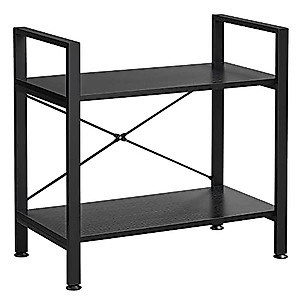 BEWISHOME 2 Tier Small Bookshelf, Black Industrial 2 Shelf Wooden Storage Bookcase with Metal Frame, Mini Shoe Rack with Short Shelves for Hallway, Bedroom, Living Room and Home Office JCJ52B
