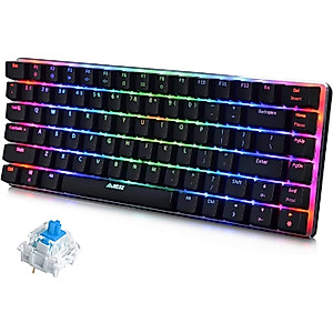 LexonElec RGB LED Backlit Wired Mechanical Gaming Keyboard,AK33 82 Keys Compact Metal Panel Computer Keyboard with 20 Lighting Effect Modes for Windows PC Gamers(RGB Black Switch)