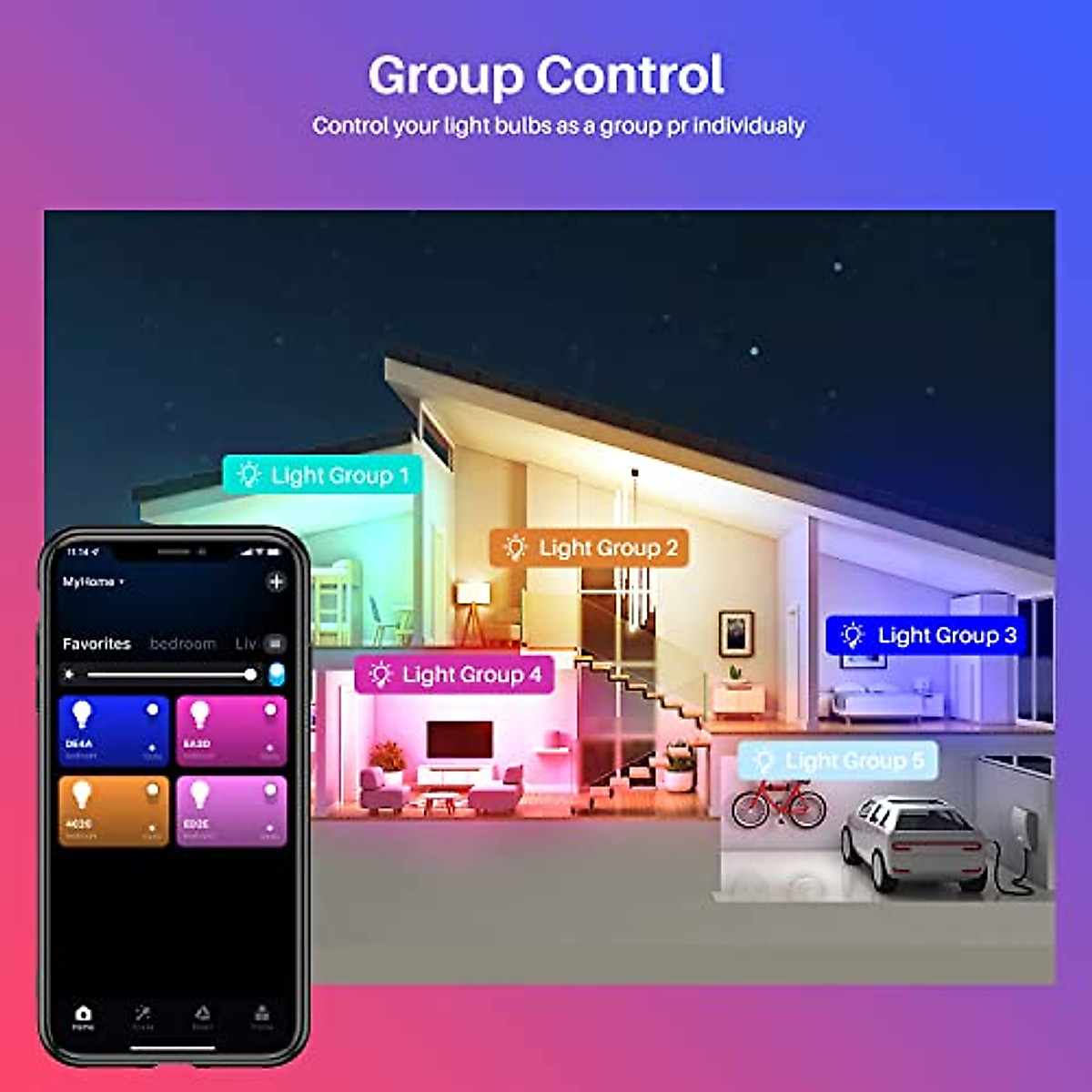 Konodar Smart Alexa Light Bulbs with Remote, Bluetooth & WiFi Dimmable E26 Bulb 9W Ultra-Bright Music Sync Color Changing Led Light Bulbs Works with Alexa, Google Home, Siri Shortcut, 2 Pack