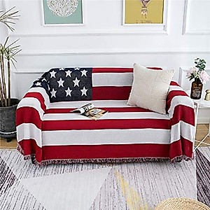 MayNest American Flag Throw Blanket Reversible Soft Woven Cotton Thick Large Tassels Rug Vintage USA Military United States Print Knit Tapestry Chair Recliner Loveseat Couch Sofa Cover (Small: 71x51)