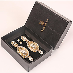 Touchstone Indian Bollywood Desire Contemporary Diamond Look White Rhinestone Designer Jewelry Chandelier Earrings In Antique Gold Tone For Women.