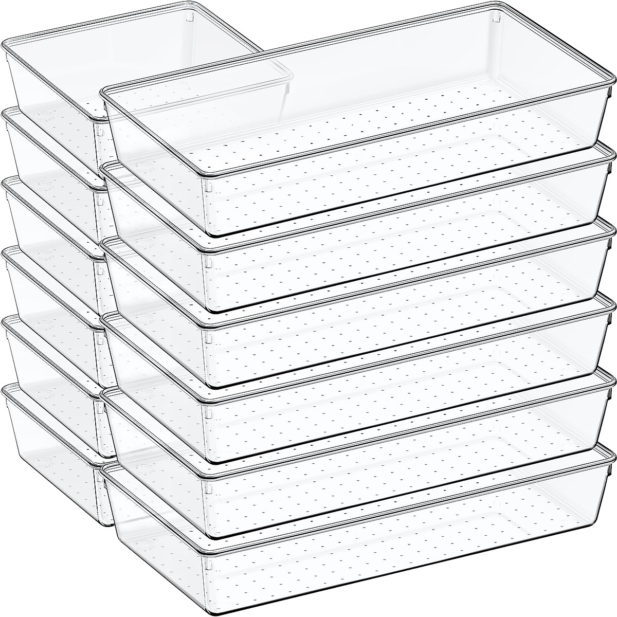 12 Pack Large Clear Plastic Drawer Organizer Set, Acrylic Bathroom Organizer Vanity Trays Dividers, Kitchen Organizers and Storage, Non-Slip Storage Bins for Makeup, Snacks, Office, Desk, Fridge