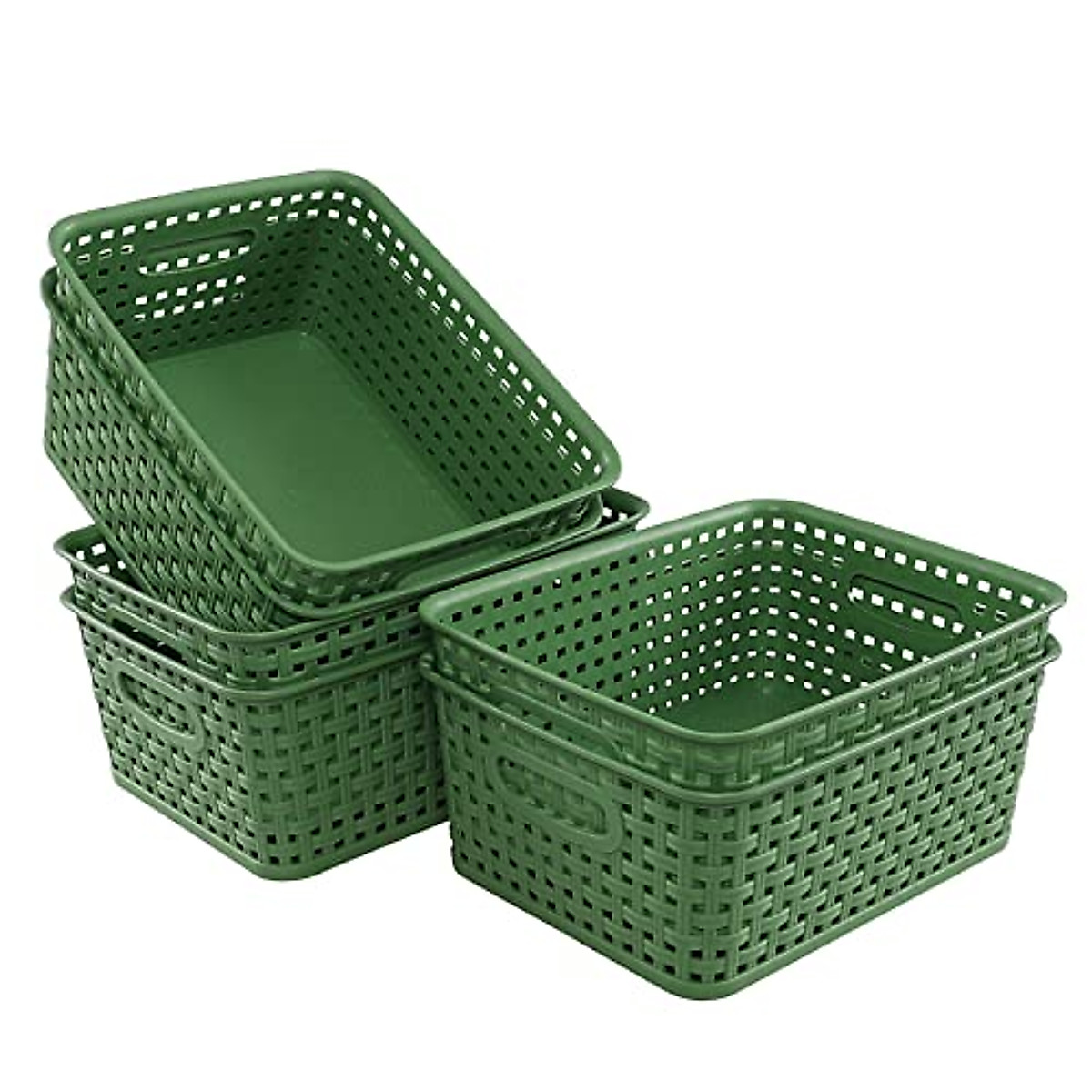 Ponpong Plastic Woven Storage Baskets, 6 Packs