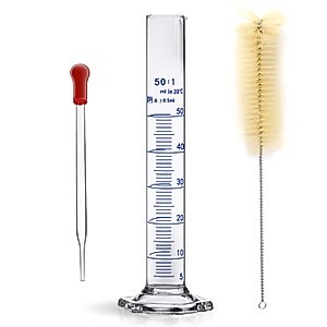 Thick Glass Graduated Cylinder Measuring Liquid Lab Hexagon Base Cylinders Come with Cylinder Brush (Glass, 50ML)