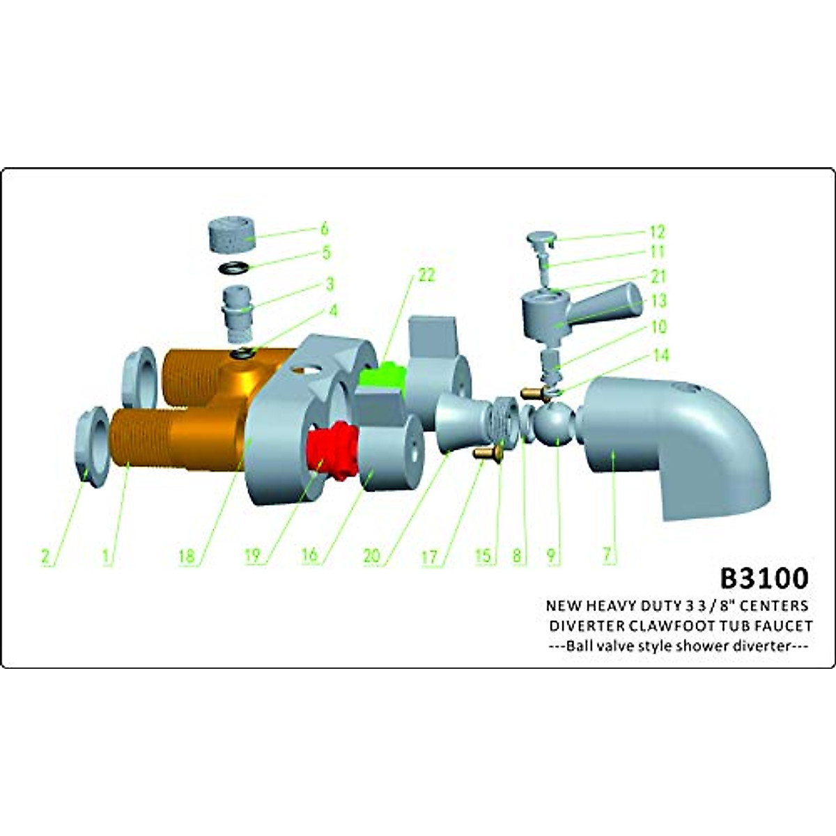 My PlumbingStuff R2200A Clawfoot Tub Shower Faucet and Rectangular Combo Set - 3 ⅜-Inch Center-Diverter Faucet in Chrome - ¾” MIP Connections - 61” 2-Piece Riser with Shower Head -42” x 27” Shower Rod