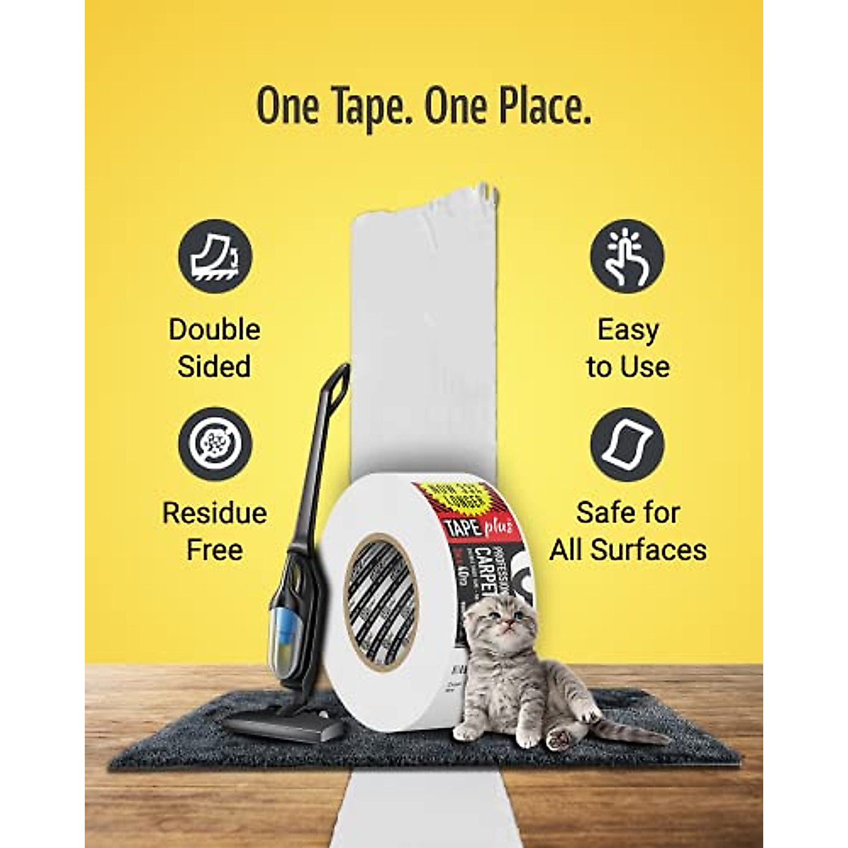 Professional Rug Tape - 2 Inch by 40 Yards (120 Feet! - 2X More!) - Double Sided Non-Slip Carpet Tape - Premium White Finish - Perfect Gripper for Holding Indoor Rugs in Place