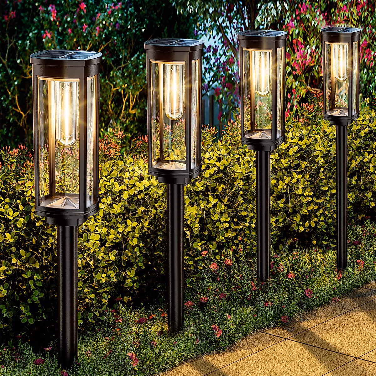 NEWMESSI 6 Pack Solar Pathway Lights Outdoor, Modern Super Brightness LED Solar Path Lights, IP65 Waterproof Garden Lights Solar Powered Landscape Lights for Outside Yard Garden Driveway Walkway Decor