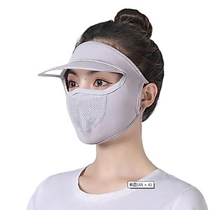 Ice Silk Full Face Mask,Sun Hats for Women UV Protection Breathable Thin,Sun Shade Hats for Women Ponytail Summer Cycling Outdoor Beach Grey