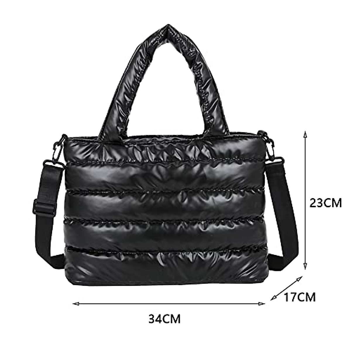 AZURAOKEY Puffer Tote Bag for Women, Quilted Cotton Padded Handbag, Women Soft Lattice Pattern Shoulder Bag Winter Down Cotton Padded Shoulder Bag Down Padding-Black