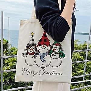 Dlzdn Christmas Snowman Canvas Tote Bag For Women Aesthetic Merry Christmas Cute Snowman Tote Bag Shopping Grocery Bag Beach Bag Gifts for Women Teacher Bag Reusable Grocery Bag