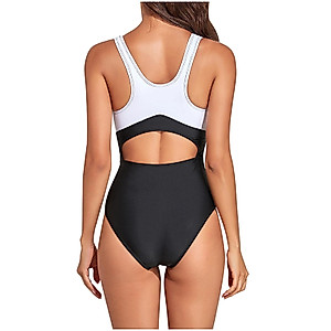Women High Cut Vintage Monokini Tummy Control Retro Swim Top One Piece Modest Swimwear Slimming Bathing Suit