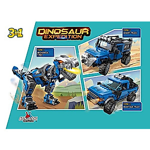 Apostrophe Games 3 in 1 Dinosaur Expedition Building Block Set (375 Pieces) Build a T-Rex, Truck or SUV, for Kids and Adults