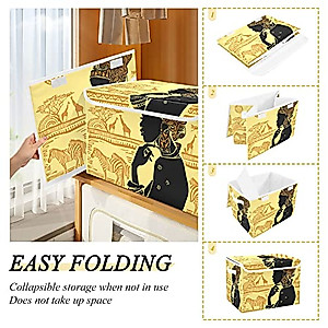 innewgogo Silhouette Beautiful African Woman Storage Bins with Lids for Organizing Organizer Basket with Lid with Handles Oxford Cloth Storage Cube Box for Car