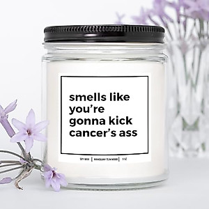 YouNique Designs Strength Gifts for Cancer Patients 8oz Candle - Thoughtful Gifts for Cancer Patients - Cancer Gifts for Women, Cancer Gifts for Men, Gift for a Cancer Patient (Mahogany Teakwood)