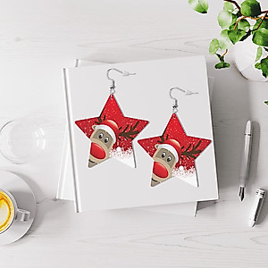 Swono Cartoon Reindeer Leather Earrings Christmas Cute Deer Red Hat Snow Snowflake Star Faux Leather Earring Lightweight Dangle Drop Earrings for Women Girls