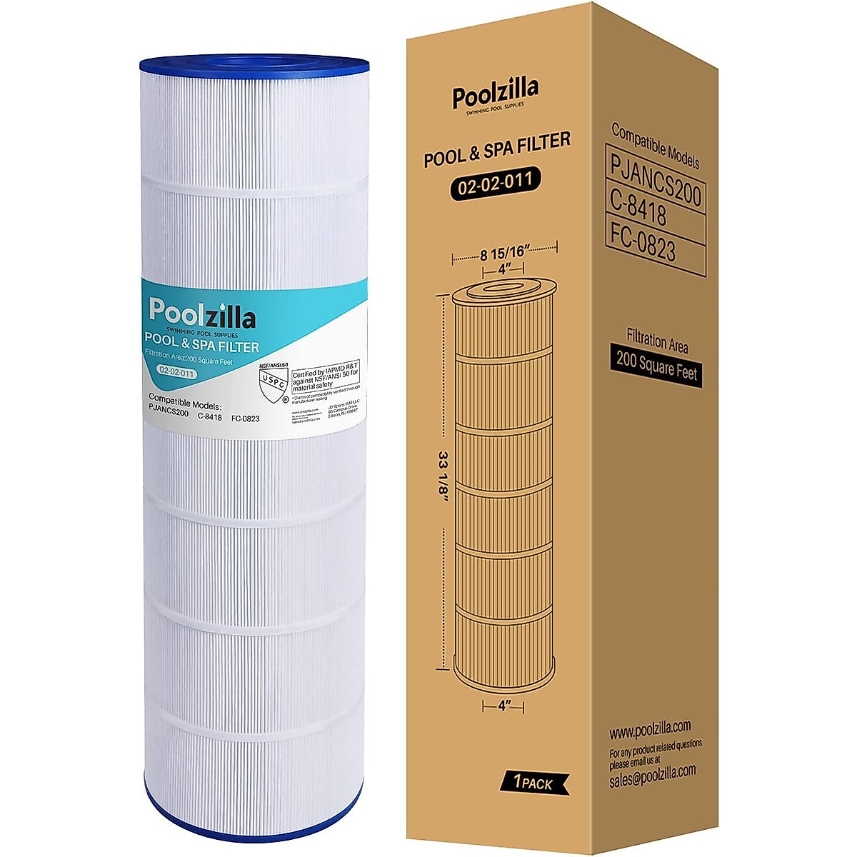 Poolzilla 1 Pack Pool Filter Cartridge Replacement for Jandy CS200, PJANCS200, R0462400, Unicel C-8418, Filbur FC-0823, Aladdin 35002, 200 | Premium Pool Filtration