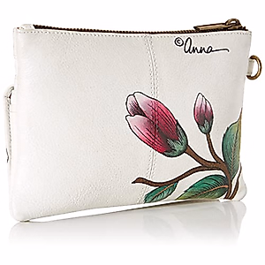 Anna by Anuschka Hand-Painted Genuine Leather Wristlet Organizer Wallet - Peony Ivory