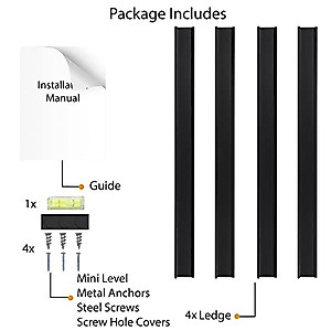 Wallniture Denver 46" Wall Shelves for Picture Frames, Floating Shelves for Wall, Picture Ledge Shelf, Set of 4, Black