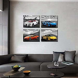 Car Wall Art Car Poster Framed Canvas Wall Art for Bedroom Living Room Boys Bedrooom Man Cave Room Decor Framed Canvas Print Farmhouse Decor Lamborghini Mclaren Posters 4 Pieces