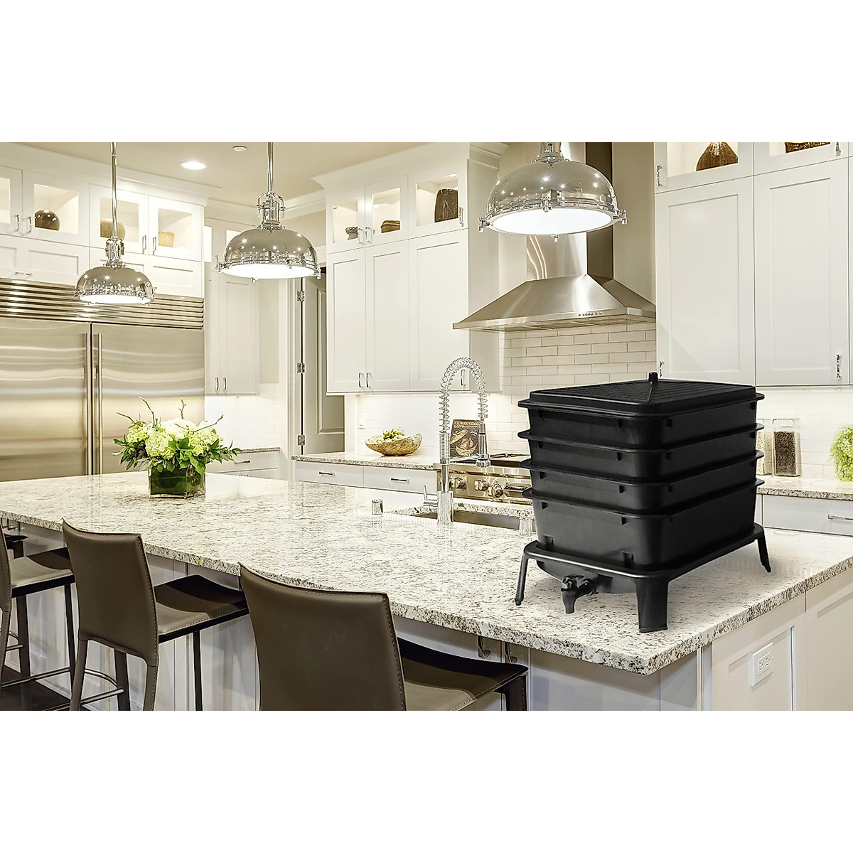 VERMI-FUTURE® Worm Condo Composting Bin, 4 Trays, Black, with Startup Bedding & 3in1 Soil Meter, Ideal for Small Households