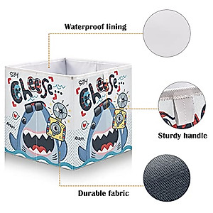 Kigai Shark Cube Storage Bins - 11x11x11 In Large Foldable Storage Basket Fabric Storage Baskes Organizer for Toys, Books, Shelves, Closet, Home Decor