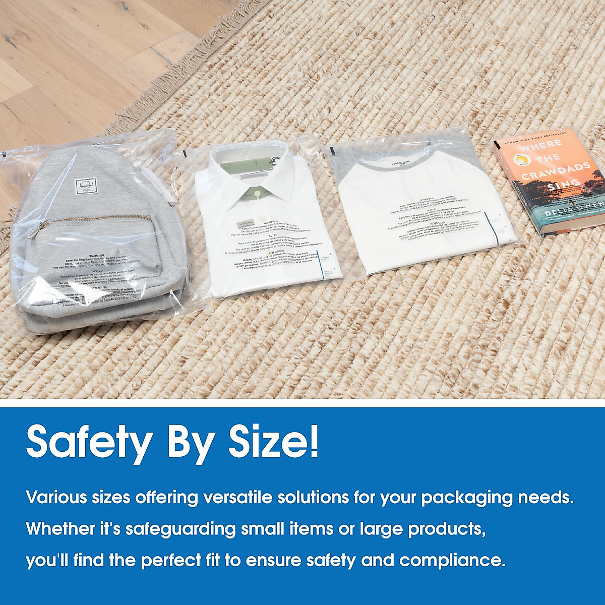 Spartan Industrial - 9” X 12” (100 Count) Self Seal Clear Poly Bags with Suffocation Warning for Packaging, T Shirts & FBA - Permanent Adhesive