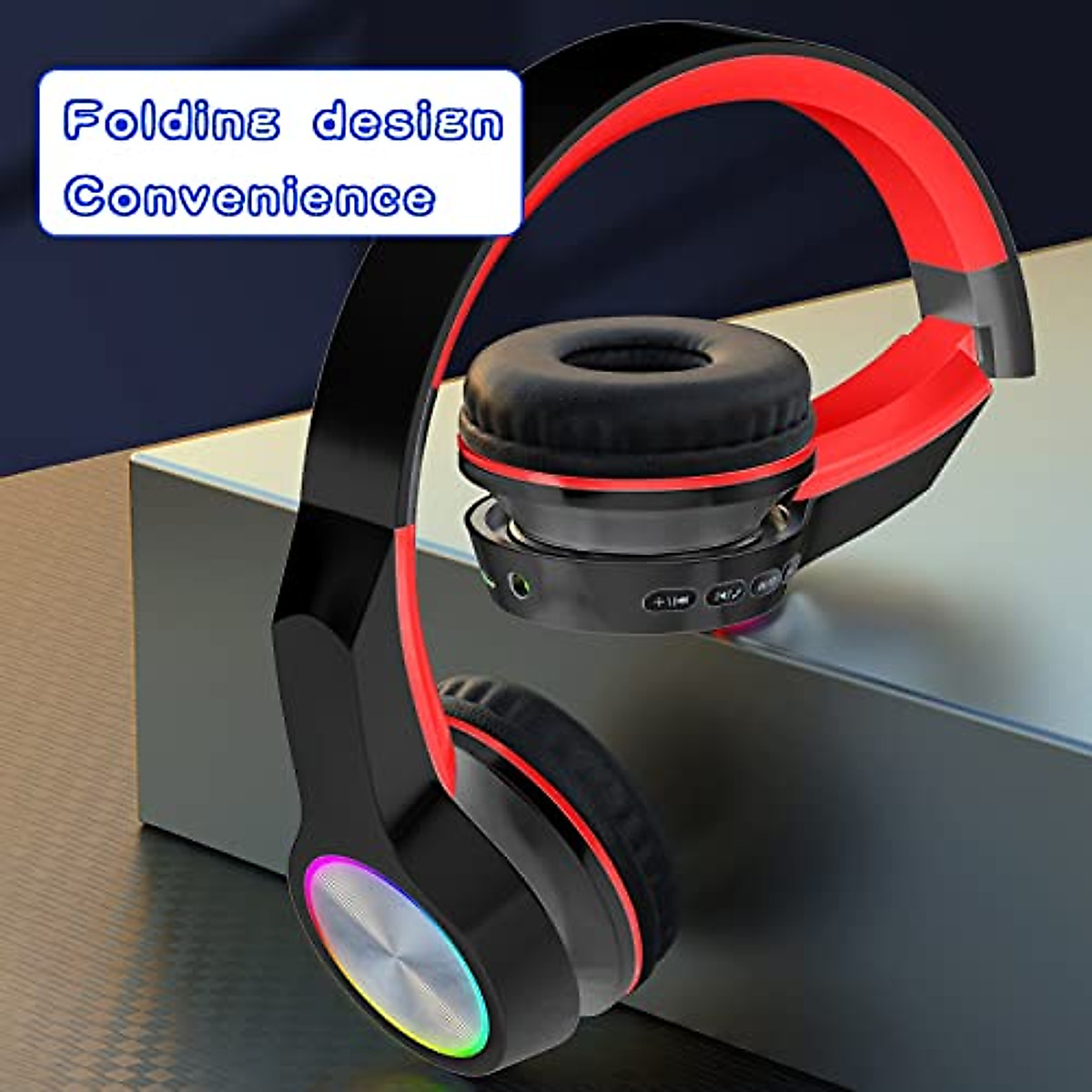 Wireless Headphones Foldable Gaming Headset Bluetooth Earphones Over Ear Headphones Wireless Headset with Deep Bass Built-in Mic Wired Mode On-Ear Gym Headphones (Red)