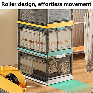 Gemdeck Large Plastic Clear Stackable Folding Storage Bins with Lids and Wheels 56L Collapsible Closet Organizer Storage Box