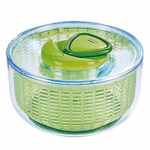 Zyliss Easy Spin Salad Spinner - Salad Spinner with Pull Cord - Lettuce Colander - Manual Vegetable and Fruit Washer and Dryer - Dishwasher Safe Vegetable Spinner with Brake - Green/White, Large