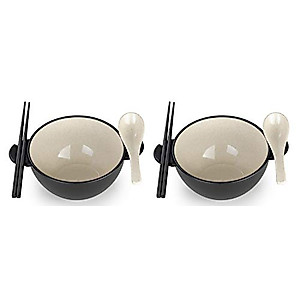 Ozeri Earth Ramen Bowl Set, Made from Plant-Derived and Other Natural Materials,993 ml, One Size, Black with Beige, 6-Piece