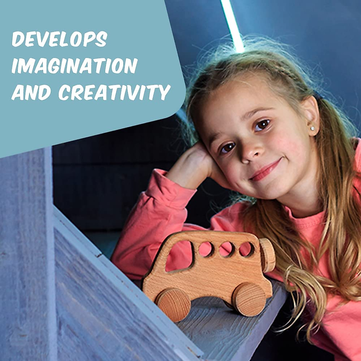 CG Games Wooden Toy Bus with Garage Natural Wood Eco-Friendly Toys for Children Woody Durable Unpainted Toys