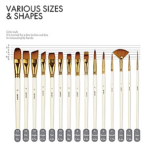 ARTIFY 15 Pieces Paint Brush Set, Intermediate Series, Includes Pop-Up Carrying Case with Palette Knife and 2 Sponges, for Acrylic, Oil, Watercolor and Gouache Painting - Pearl White