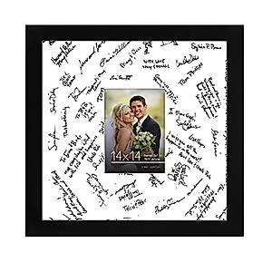 Americanflat 14x14 Black Wedding Signature Picture Frame Displays 5x7 Photo with Polished Glass