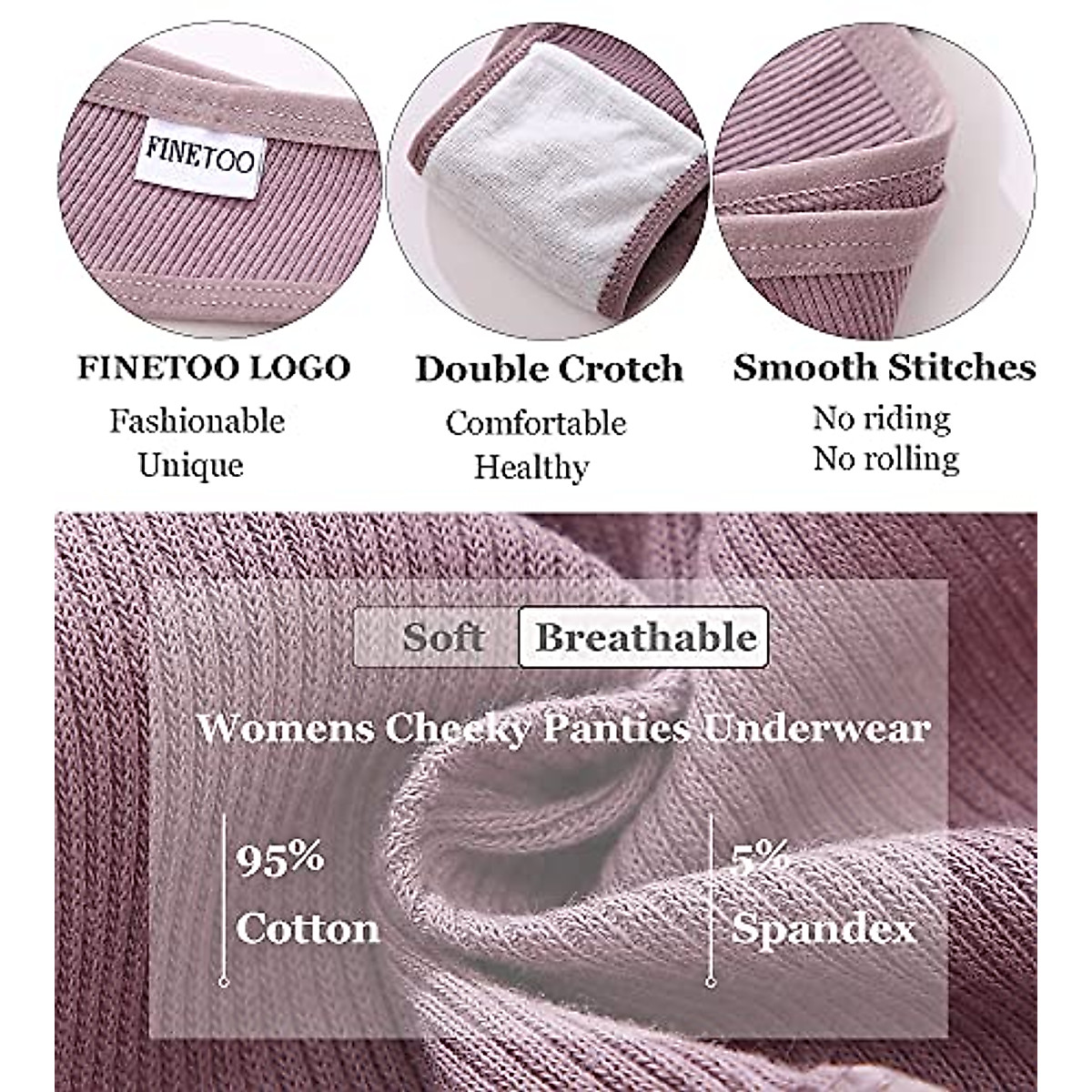 FINETOO 10 Pack Womens Cotton Underwear Sexy Stretch Bikini Panties Low Rise Hipster Ladies Soft V-Waist Cheeky S-XL