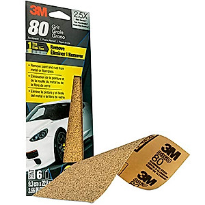 3M Sandpaper, 03035, 80 Grit, 3 2/3 in x 9 in, 6 Sheets