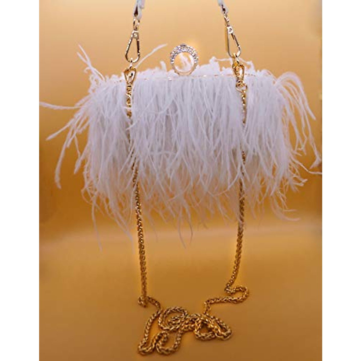QEBURI Women Fluffy Ostrich Feather Evening Dress Clutch Bag Purse Shoulder Bag (White)
