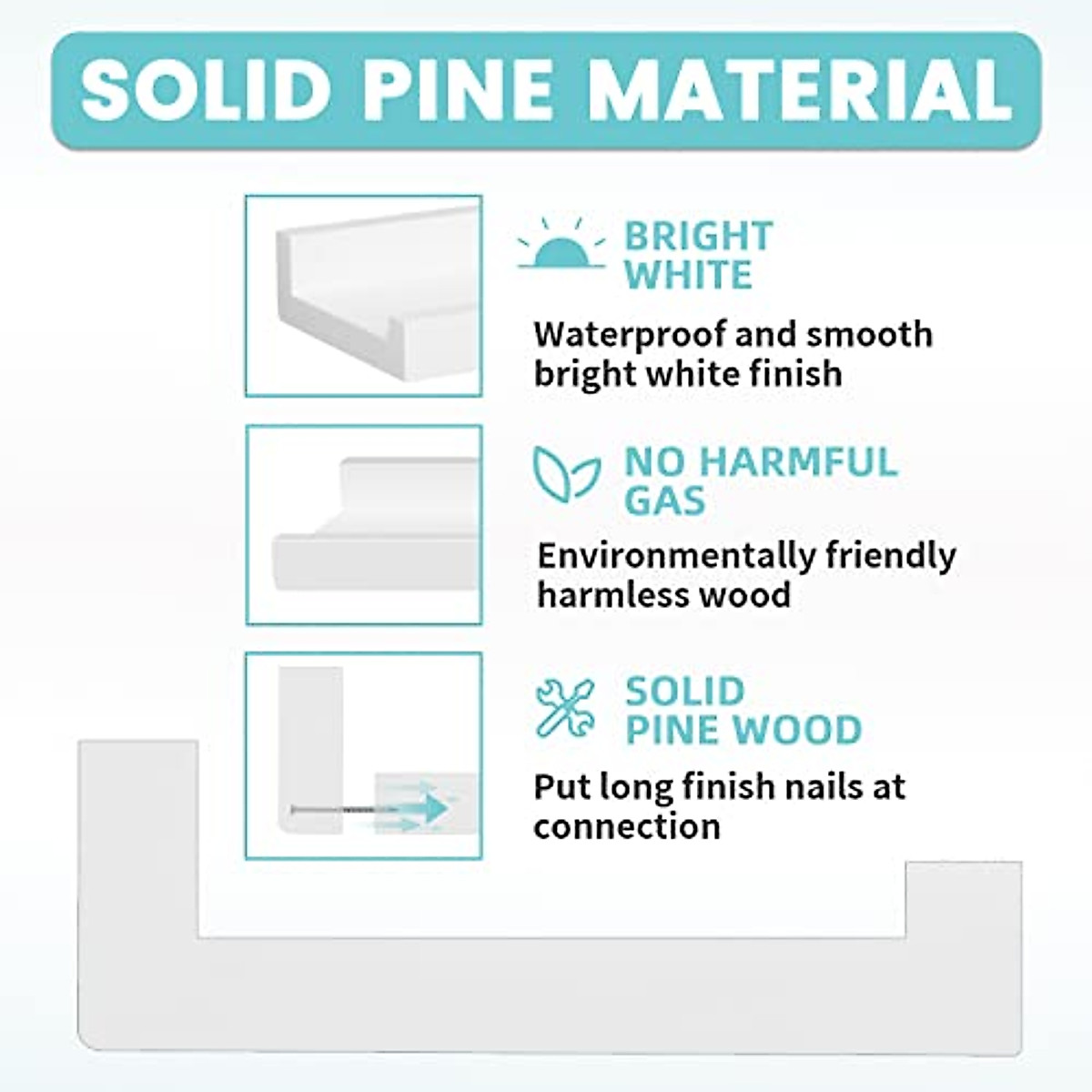 Ochoice Floating Picture Ledge Shelf - 47 inch White Photo Shelves with Lip, Long Wood Bookshelf for Living Room, Bedroom, Nursery, Wall Decor