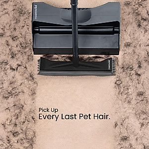 Roamwild Multi-Cleaner Rubber Pull Broom & Dustpan Combo Set with Unique Corner Clearing Fins for Cleaning Up Wet & Dry Mess Pet Hair Fur Removal for Hard Floors and Carpets (Black & Gray)