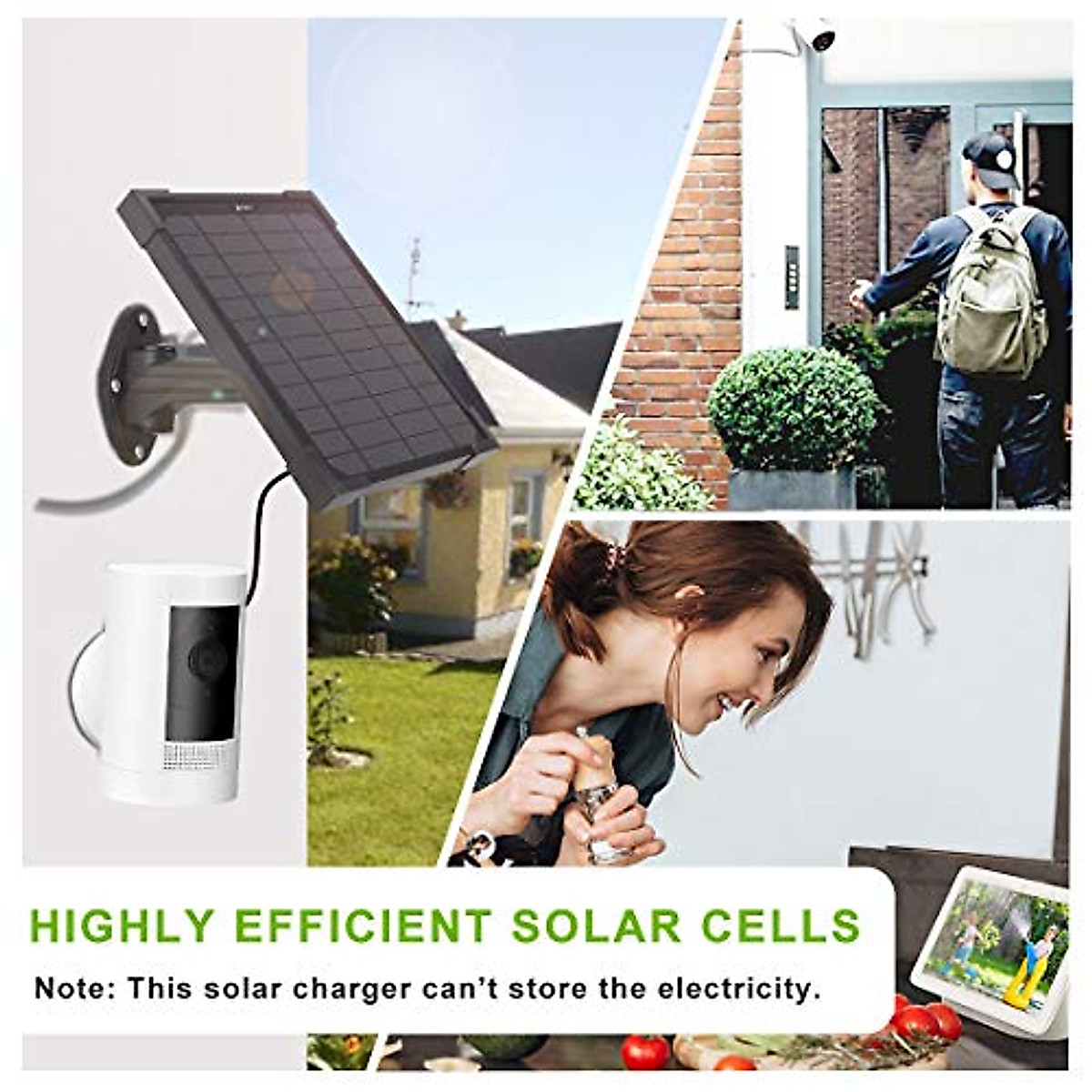 BigBlue Ring Solar Panel, 5W Solar Panel Compatible with Ring Spotlight Cam Battery and Ring Stick Up Cam Battery, Monocrystalline Silicon Solar Trickle Charger for Ring Cameras, 5V/1A, Black